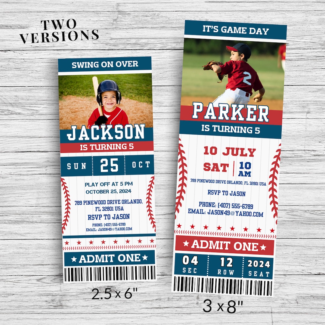 Baseball Ticket Birthday Invitation, Baseball Ticket Gift, Sport ...