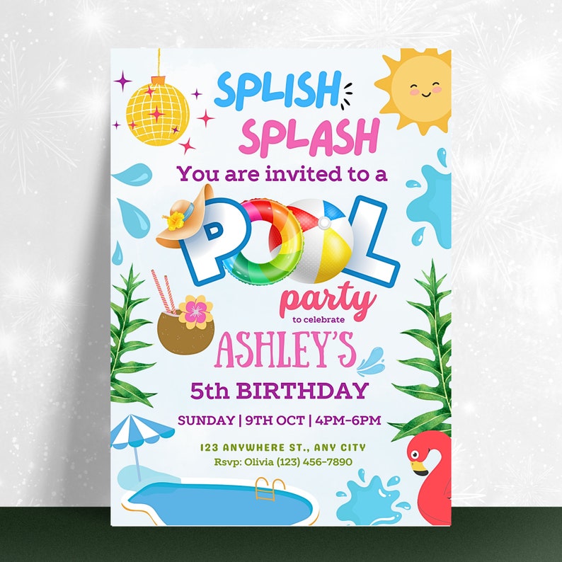 Splish Splash Pool Party Invitation Template, Pool Birthday Party ...