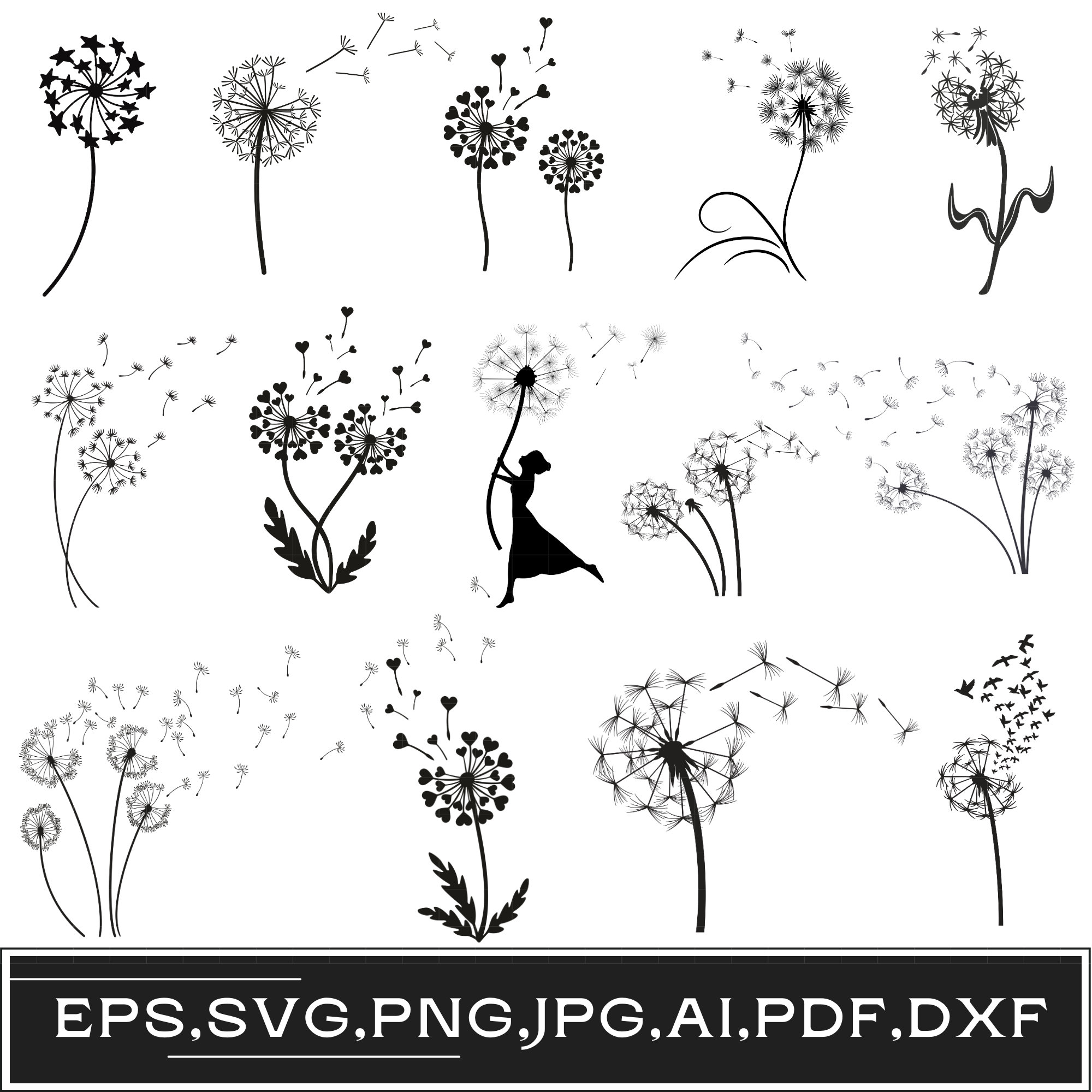 Dandelion Svg, Dandelion Png, Dandelion Silhouette, Dandelion Blowing ...