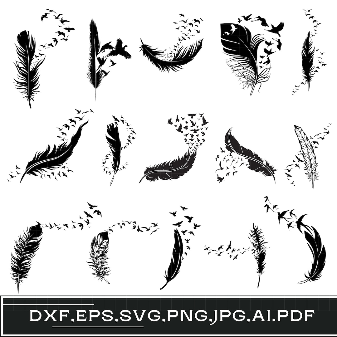 Feather Birds Svg, Feather Svg Bundle, Flying Birds Feather Svg ...