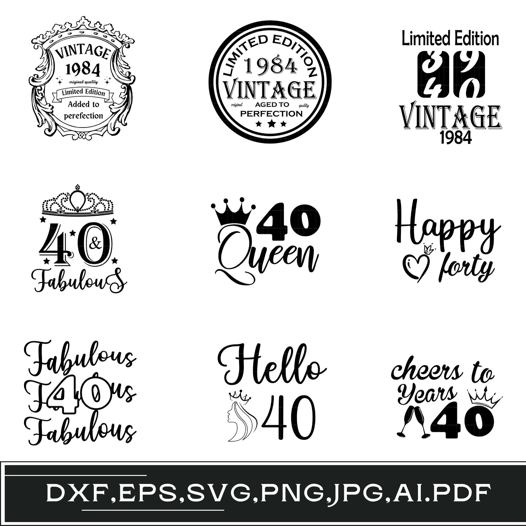 40th Birthday Svg Bundle, Vintage 1984 Svg, Aged Perfection Svg ...