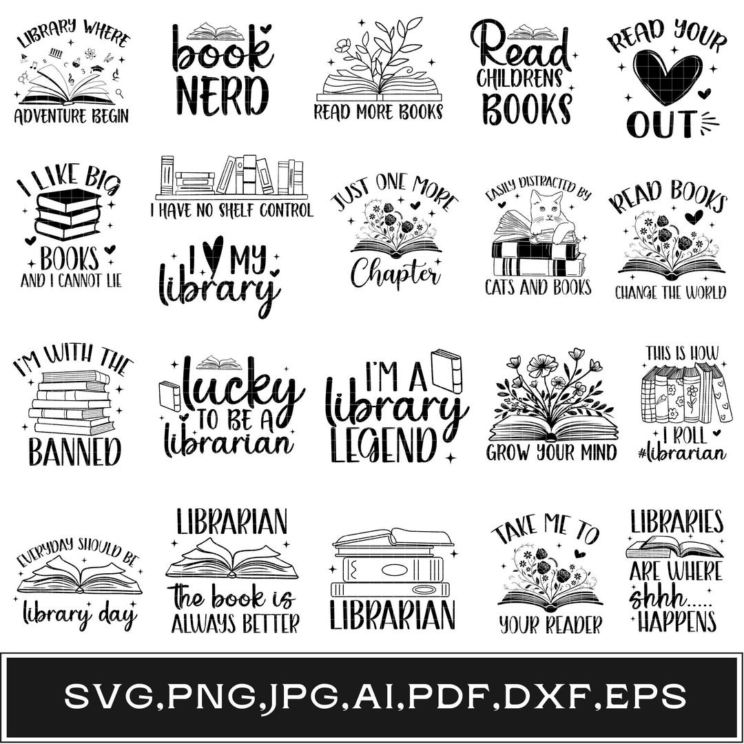 Librarian Svg Bundle, Reading Svg Bundle, Book Lovers Svg, Librarian ...