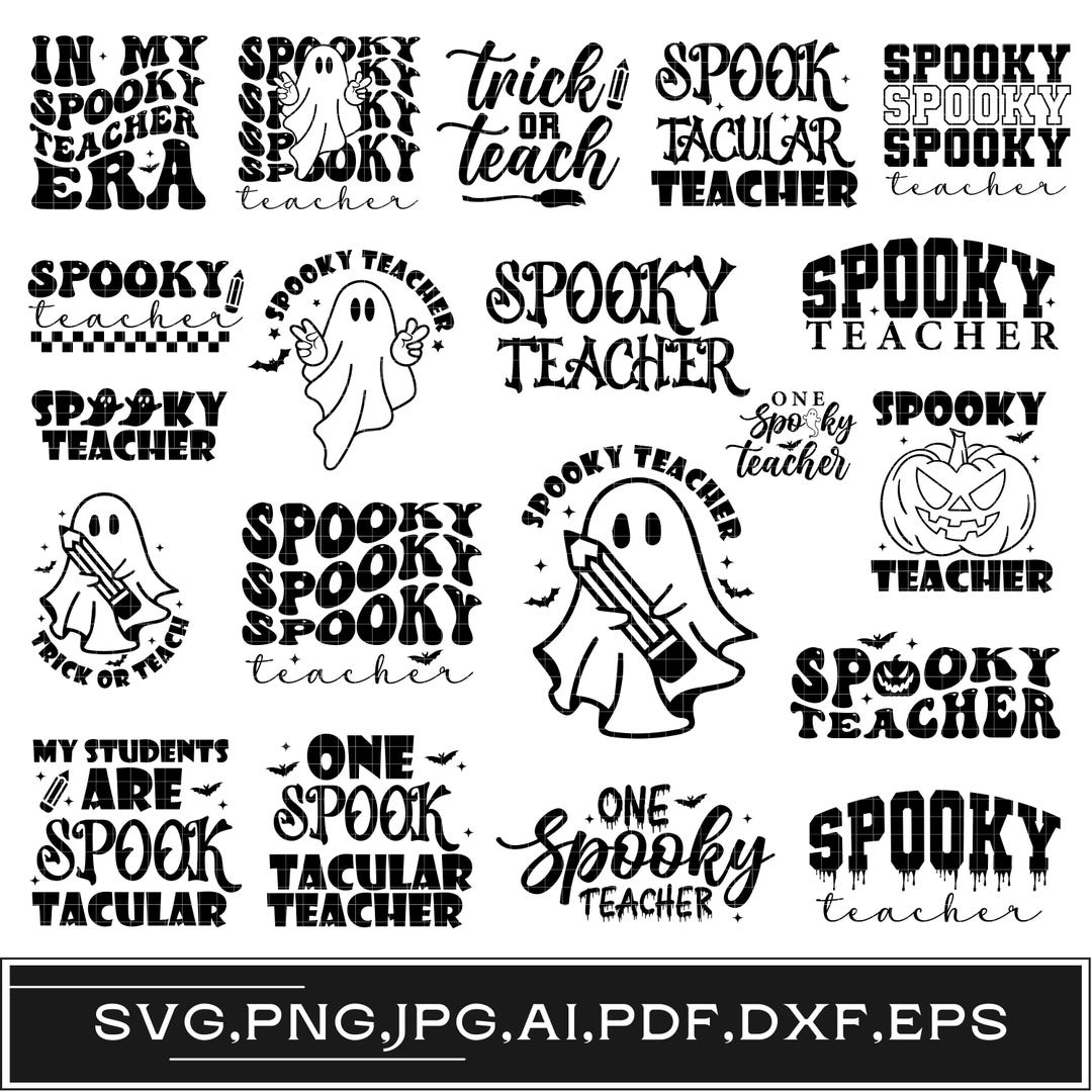 Spooky Teacher Svg Png Bundle, Halloween Teacher Svg, Retro Halloween ...