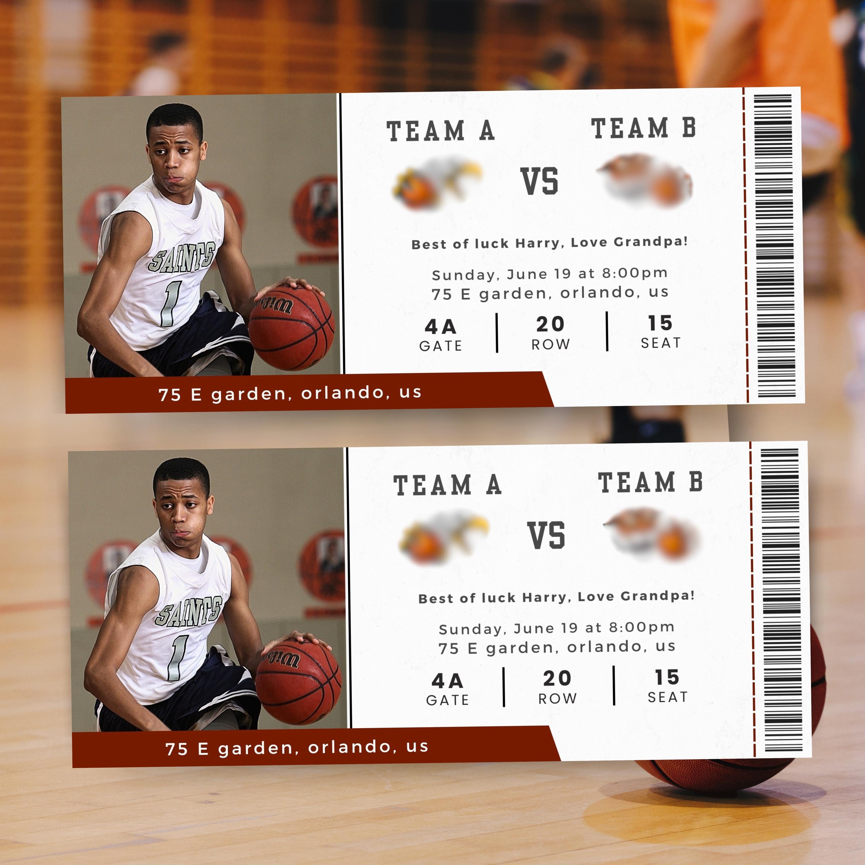 Custom Basketball Ticket Template, Personalized Surprise Ticket ...