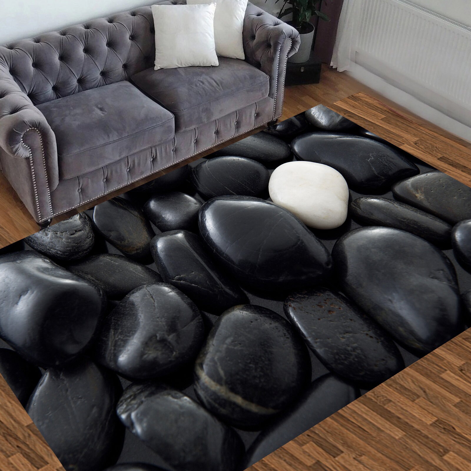 Stone Rug,pebbles Rug,decorative Printing Rug,themed Rug,black and ...