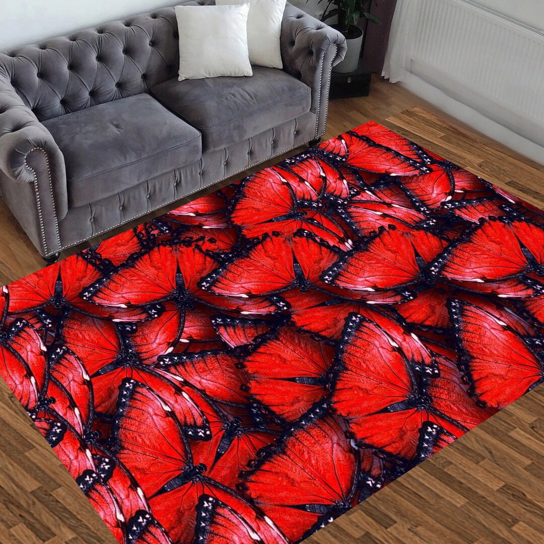 Red Butterflies Rug,butterfly Themed Rug,animal Rug,floral Rug,home ...