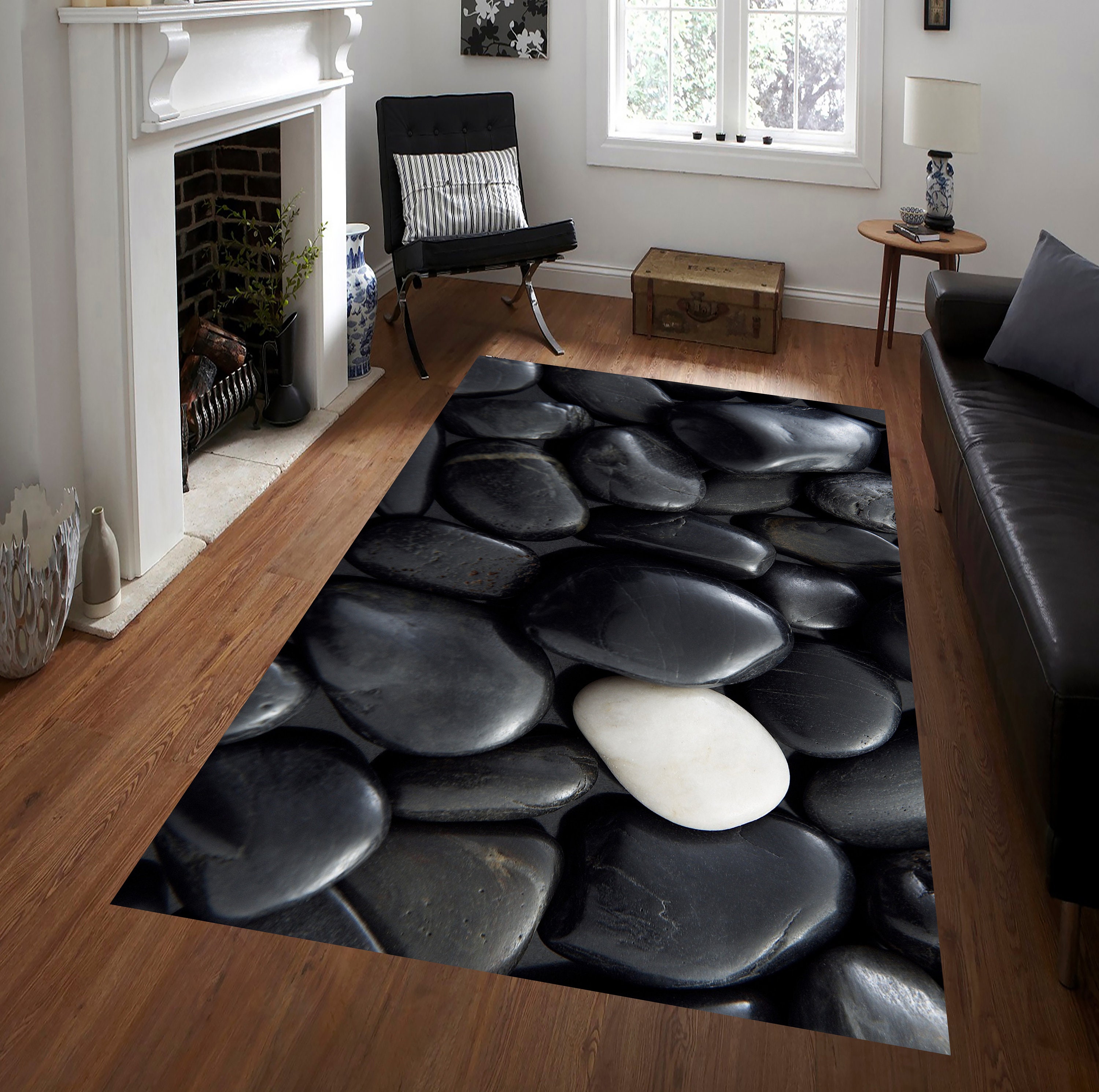 Stone Rug,pebbles Rug,decorative Printing Rug,themed Rug,black and ...