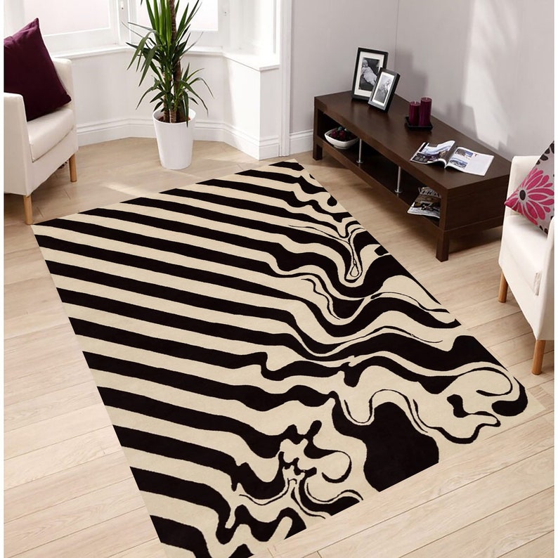 Black and White Melting Rug, Melting Rug, Moroccan Rug,wave Carpet ...