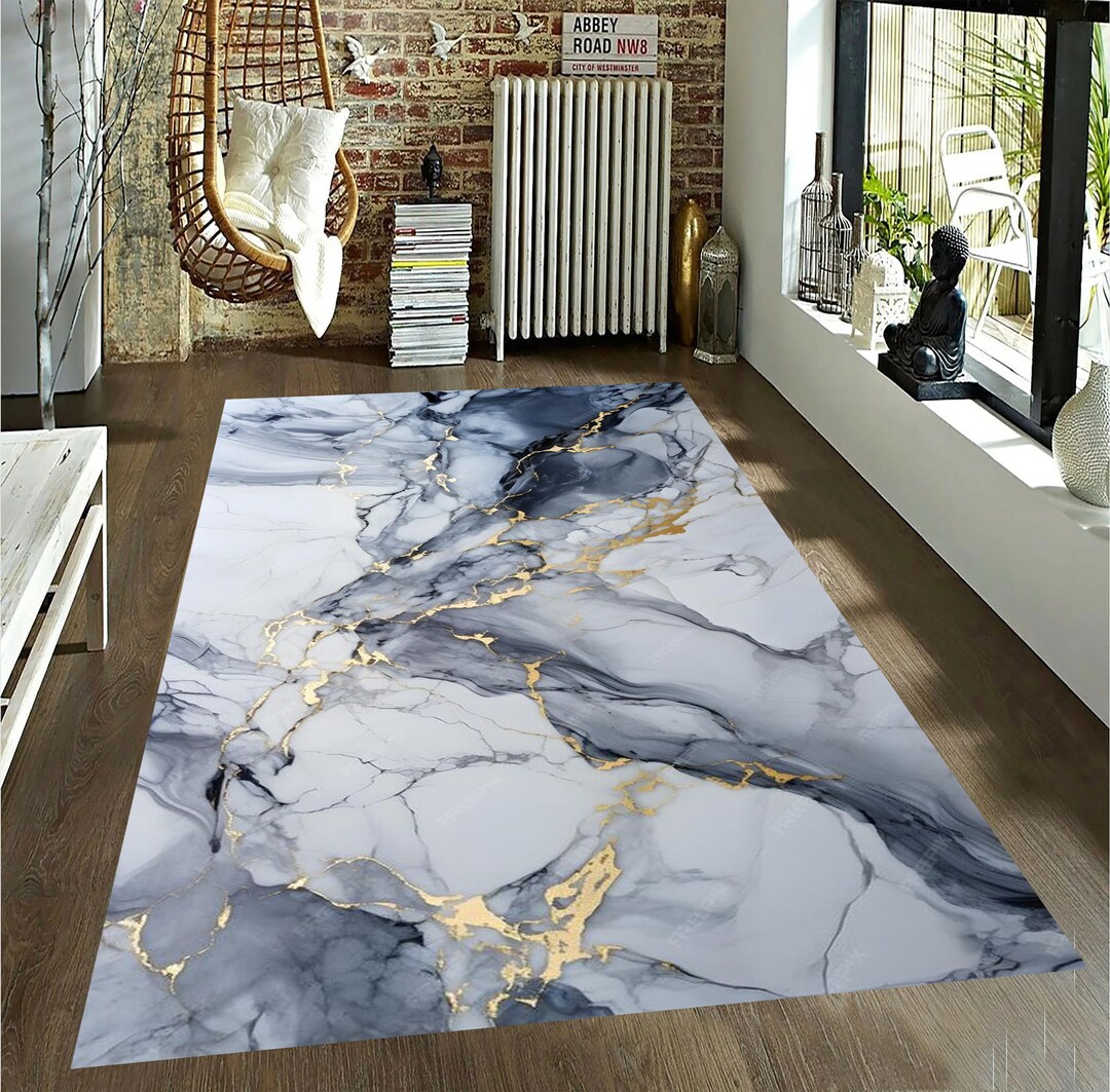 Golden Blue Marble Rug,marble Pattern Rug,luxury Rug,saloon Rug,shining ...