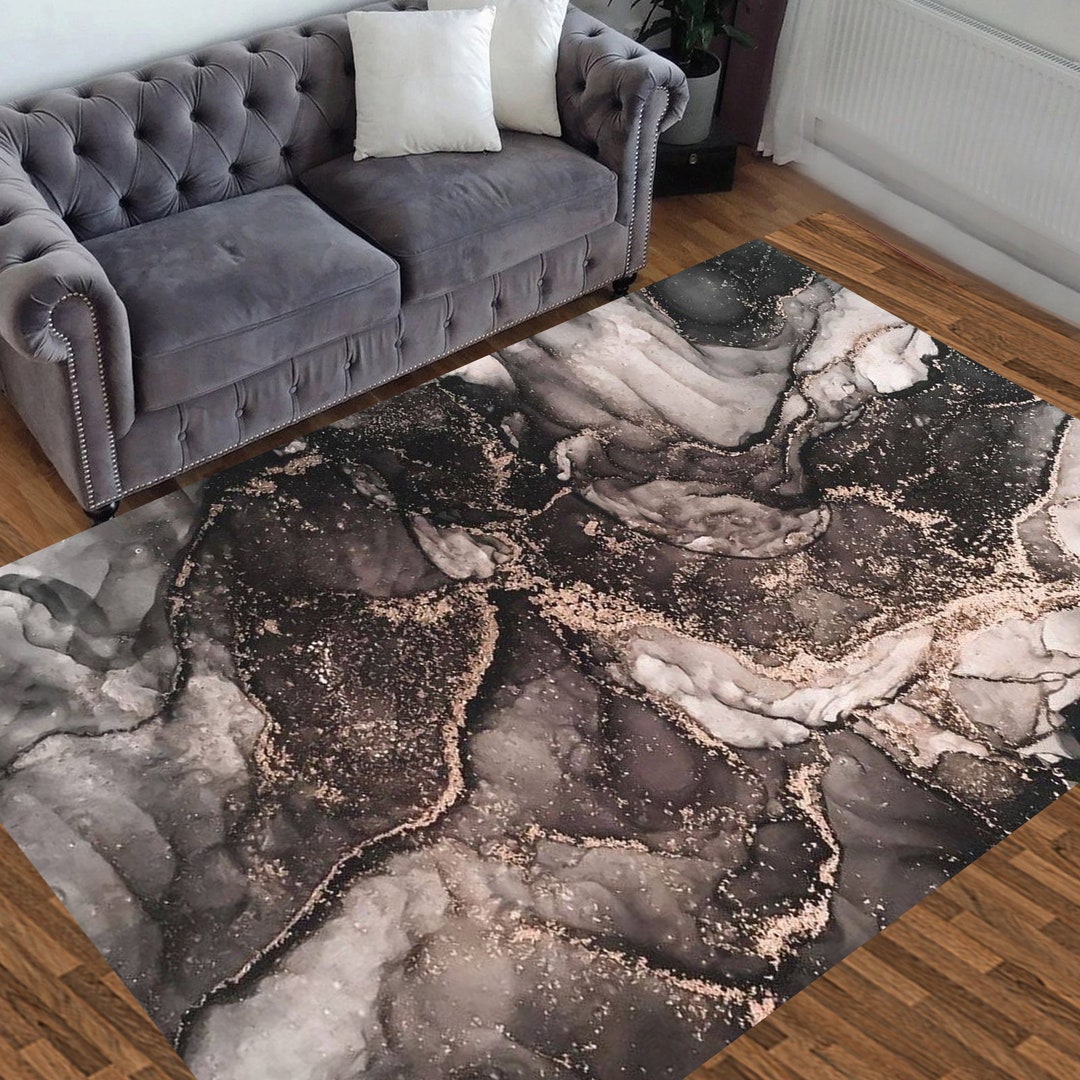 Gold Detailed Gray Marble Rug,marble Pattern Rug,luxury Rug,saloon Rug ...