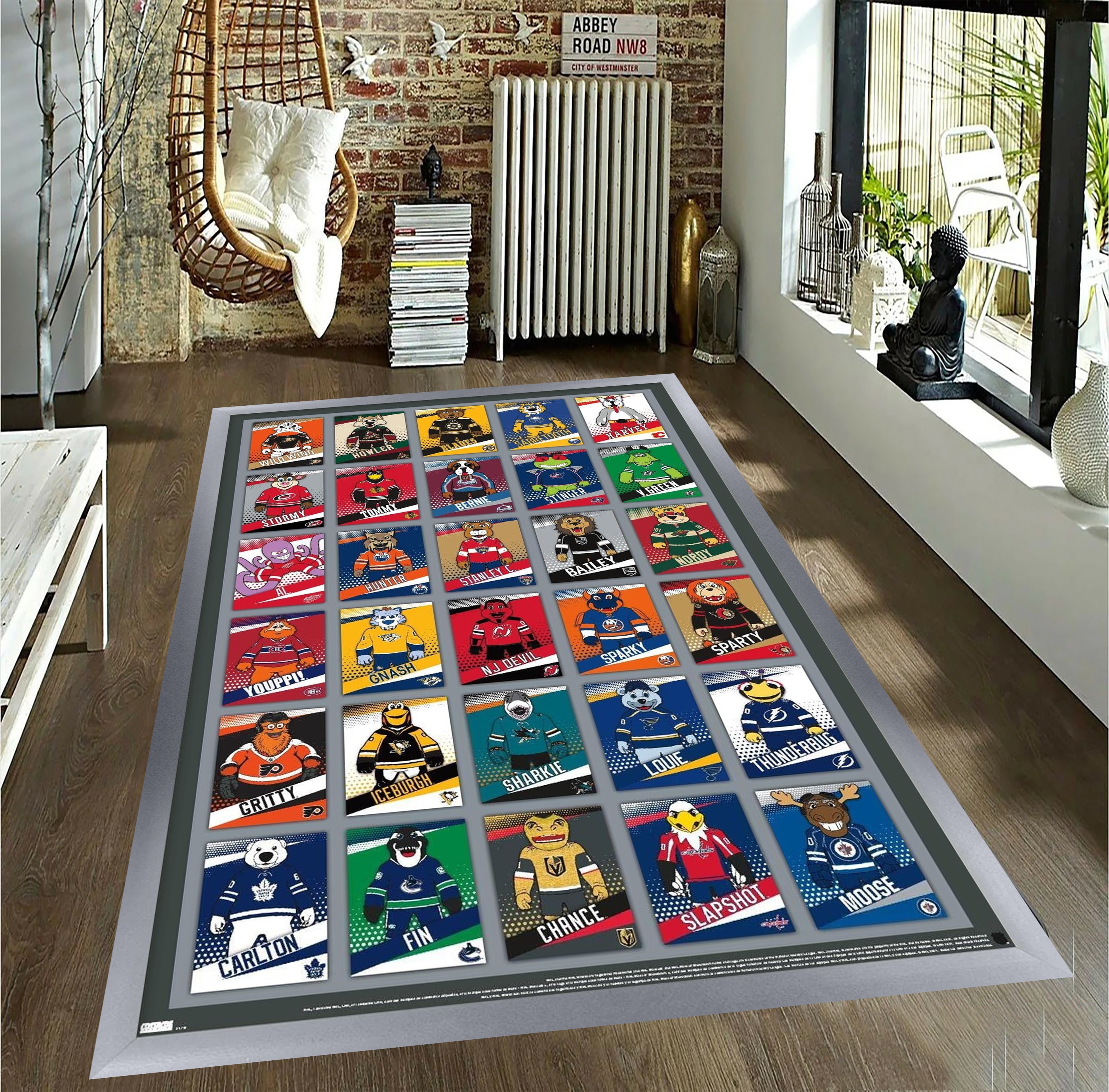 All Nhl Mascots Rug,hockey Player Rug,hockey Teams Logo Rug,hockey ...