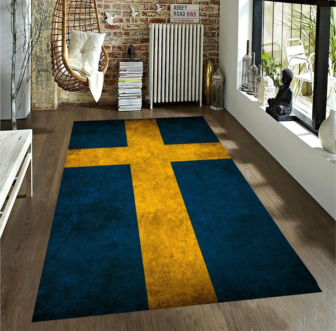 Country Flags,swedish Area Rug, Swedish Flag Rug, Blue Rug, Area Rug ...
