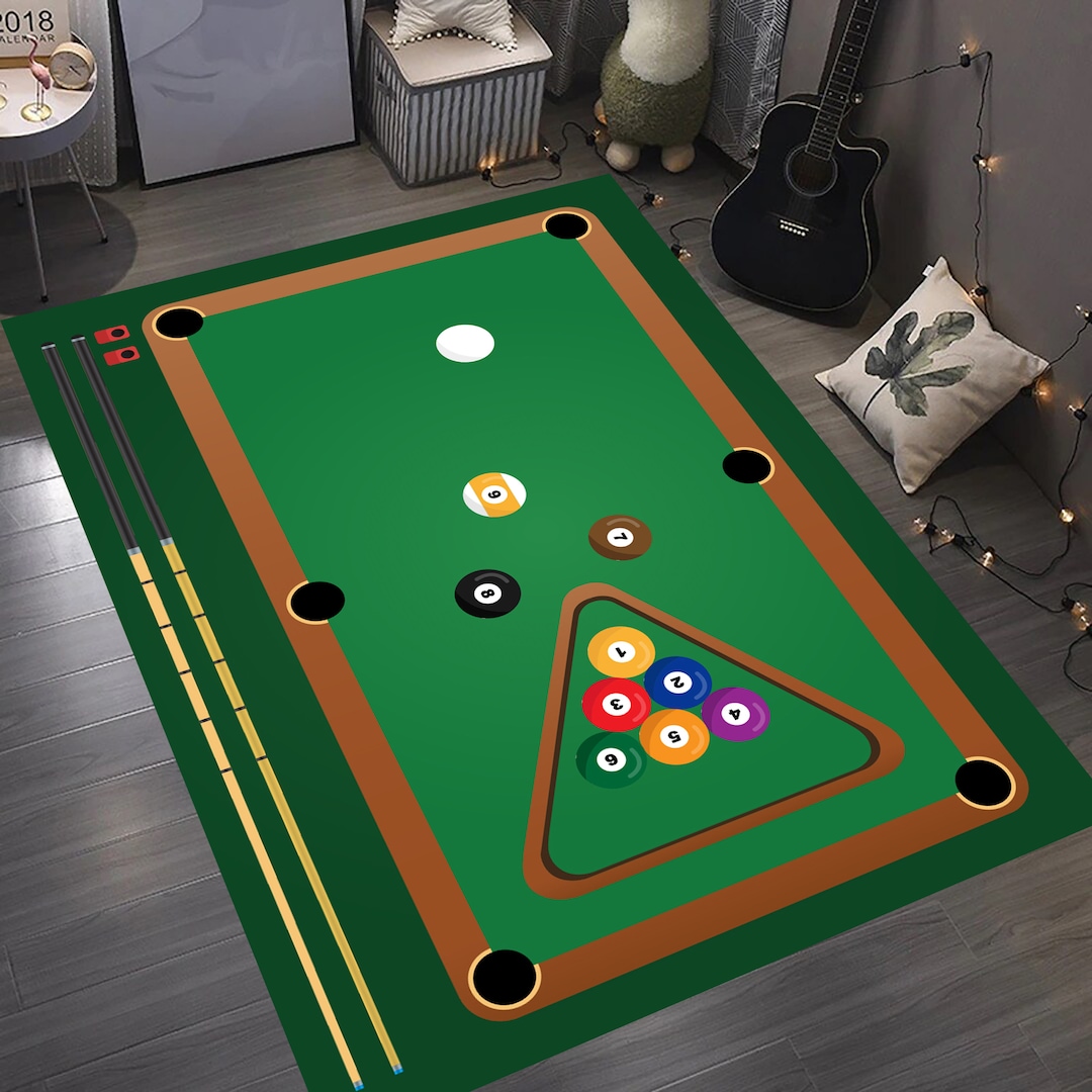 Green Billiard Table Rug, Billiards Rug,billiard Ball Rug, Game Room ...