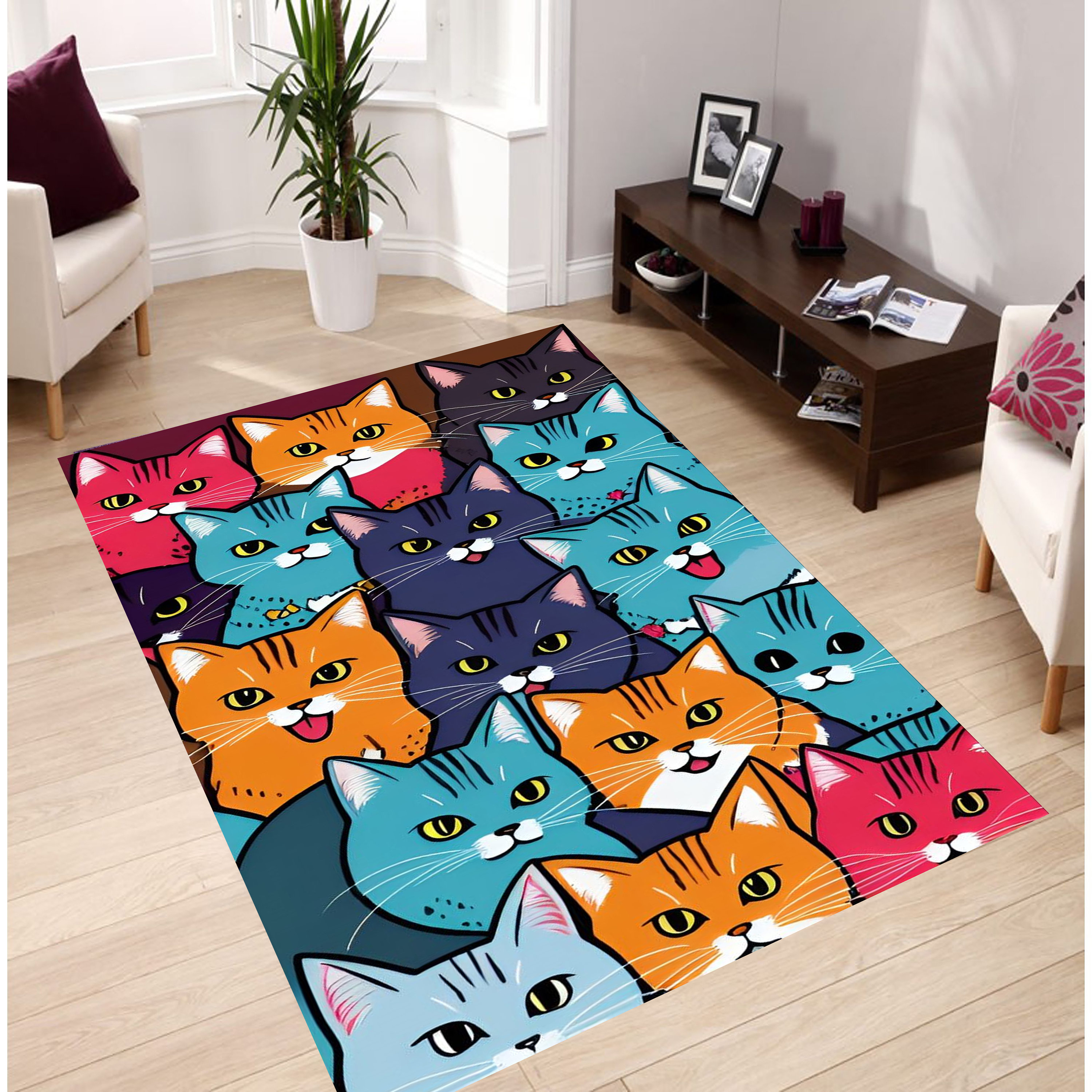 Cats Painting Rug,cat Pattern Rug,cute Animals Rug,home Decor Rug ...