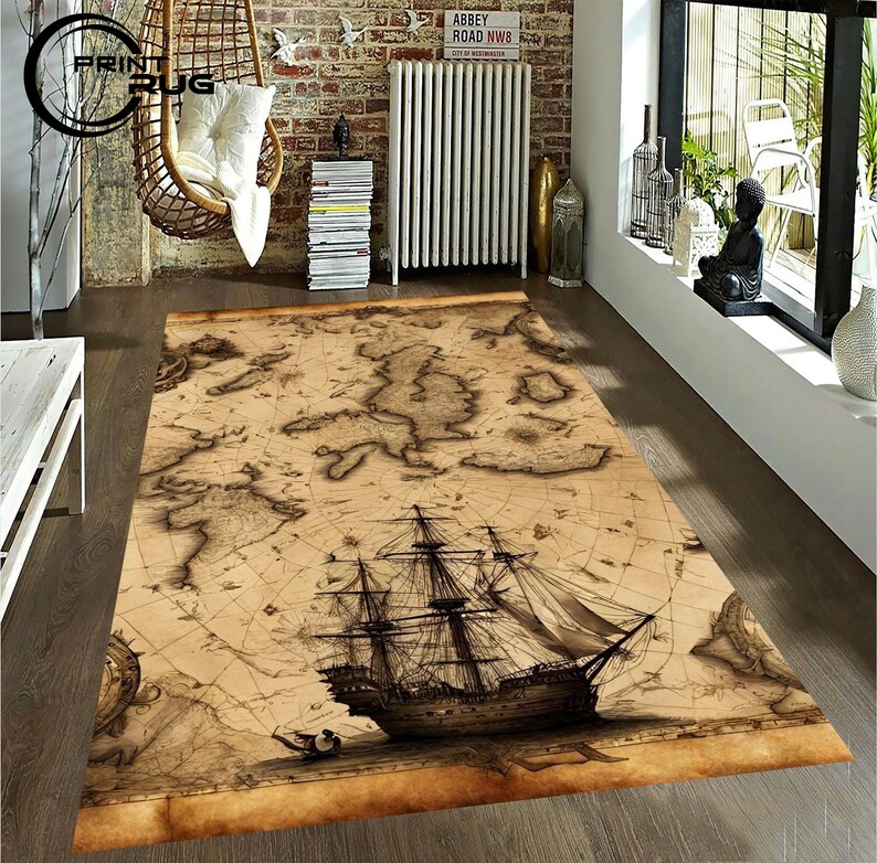 Vintage Rug,pirate Map Rug,vintage World Map Rug,large Rug, Old World ...
