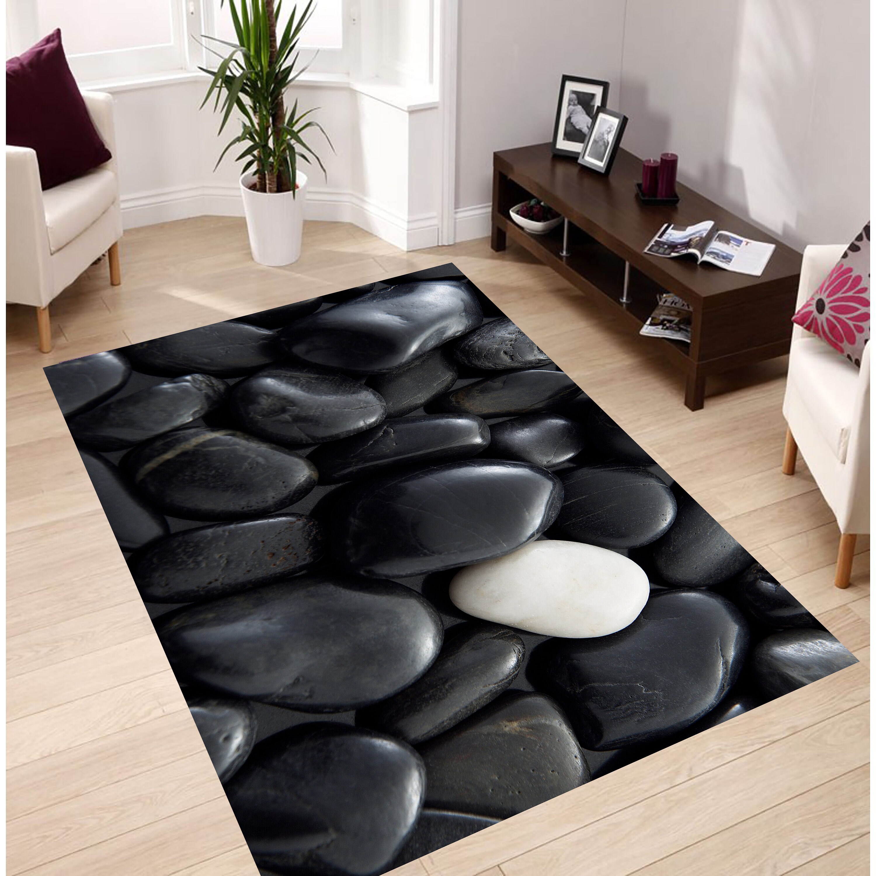 Stone Rug,pebbles Rug,decorative Printing Rug,themed Rug,black and ...