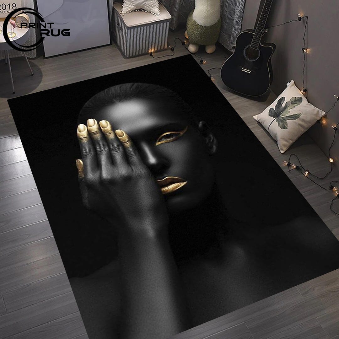 Gold Black Woman Rug,african Art Rug,african Women Rug,stylish Living ...