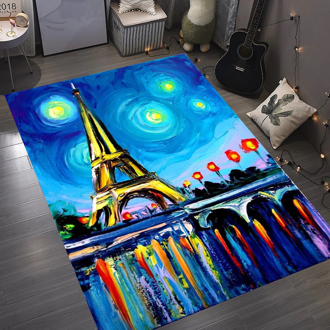 Eiffel Art Rug, Eiffel Tower Rug,blue Art Rug,oil Painting Rug,art Rug ...
