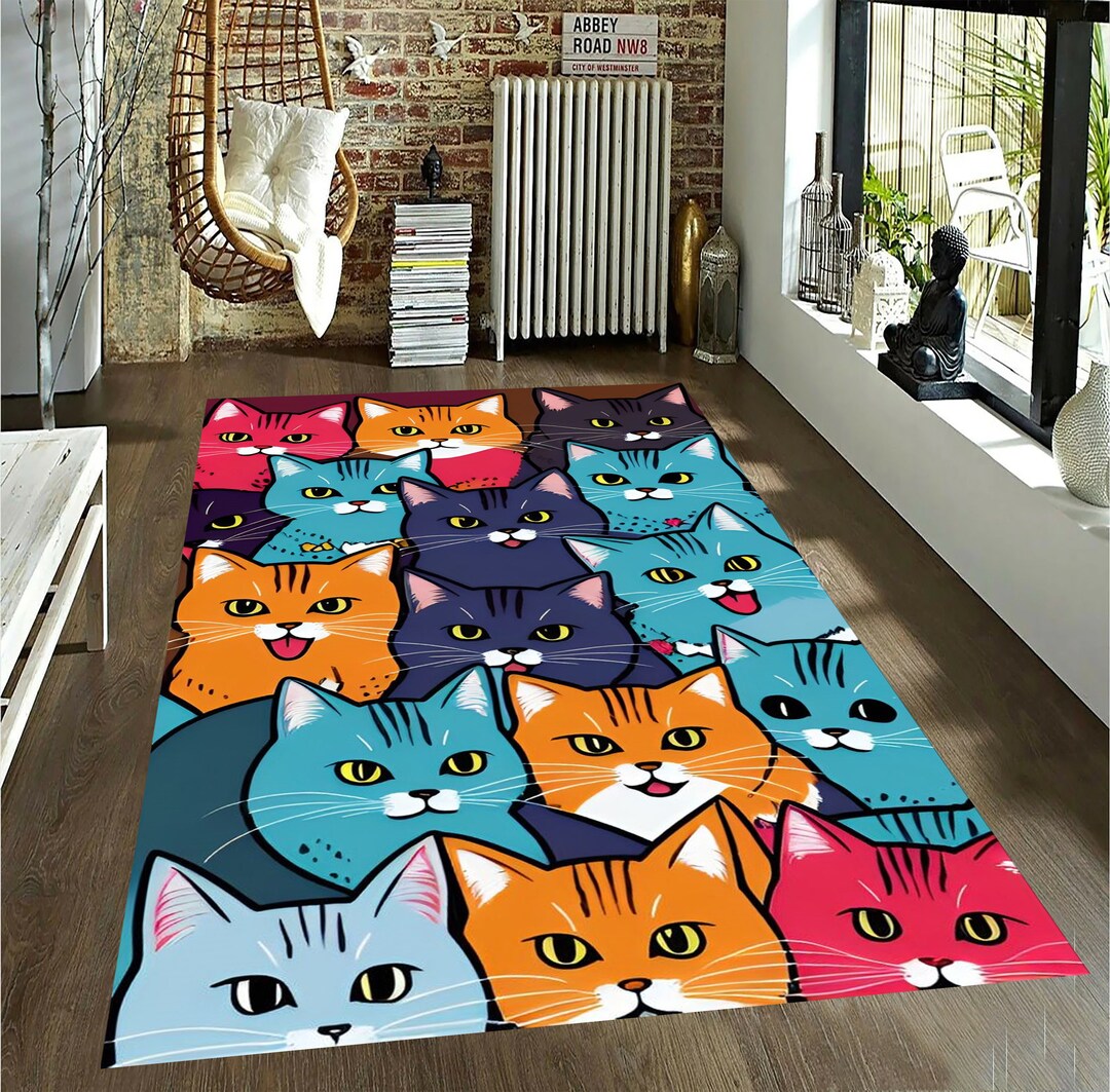 Cats Painting Rug,cat Pattern Rug,cute Animals Rug,home Decor Rug ...