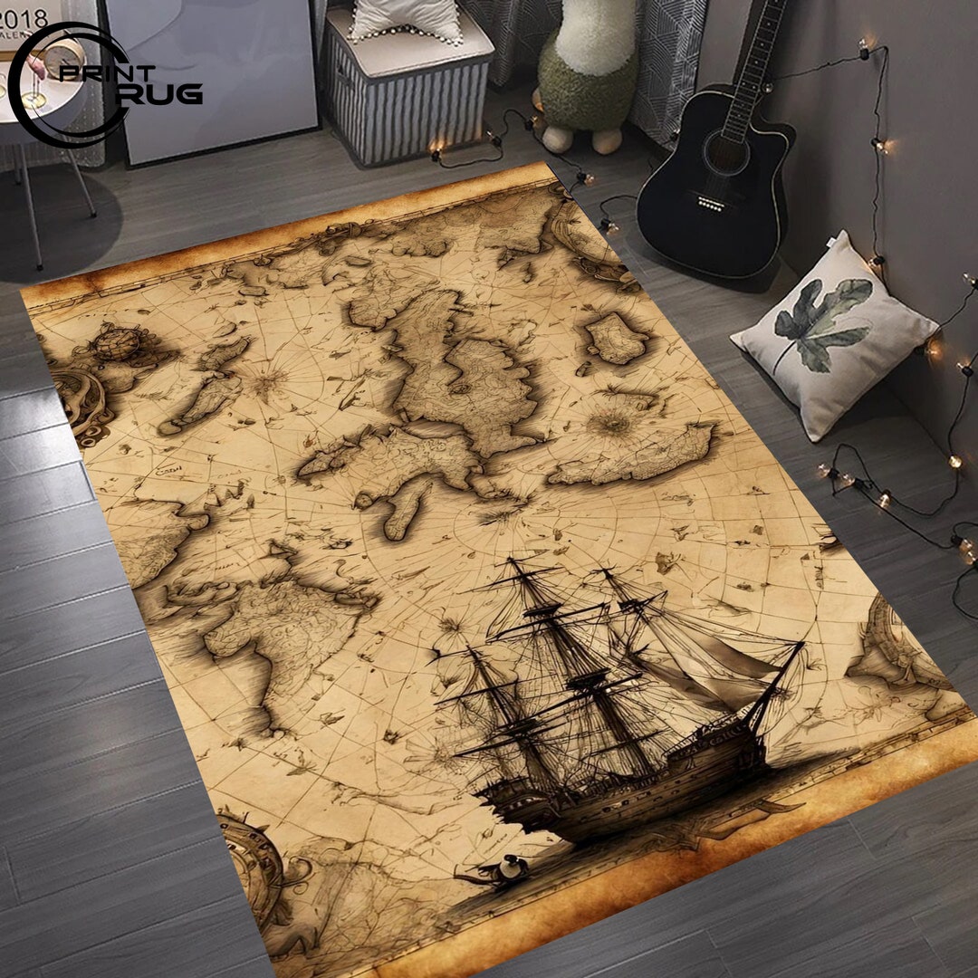 Vintage Rug,pirate Map Rug,vintage World Map Rug,large Rug, Old World ...