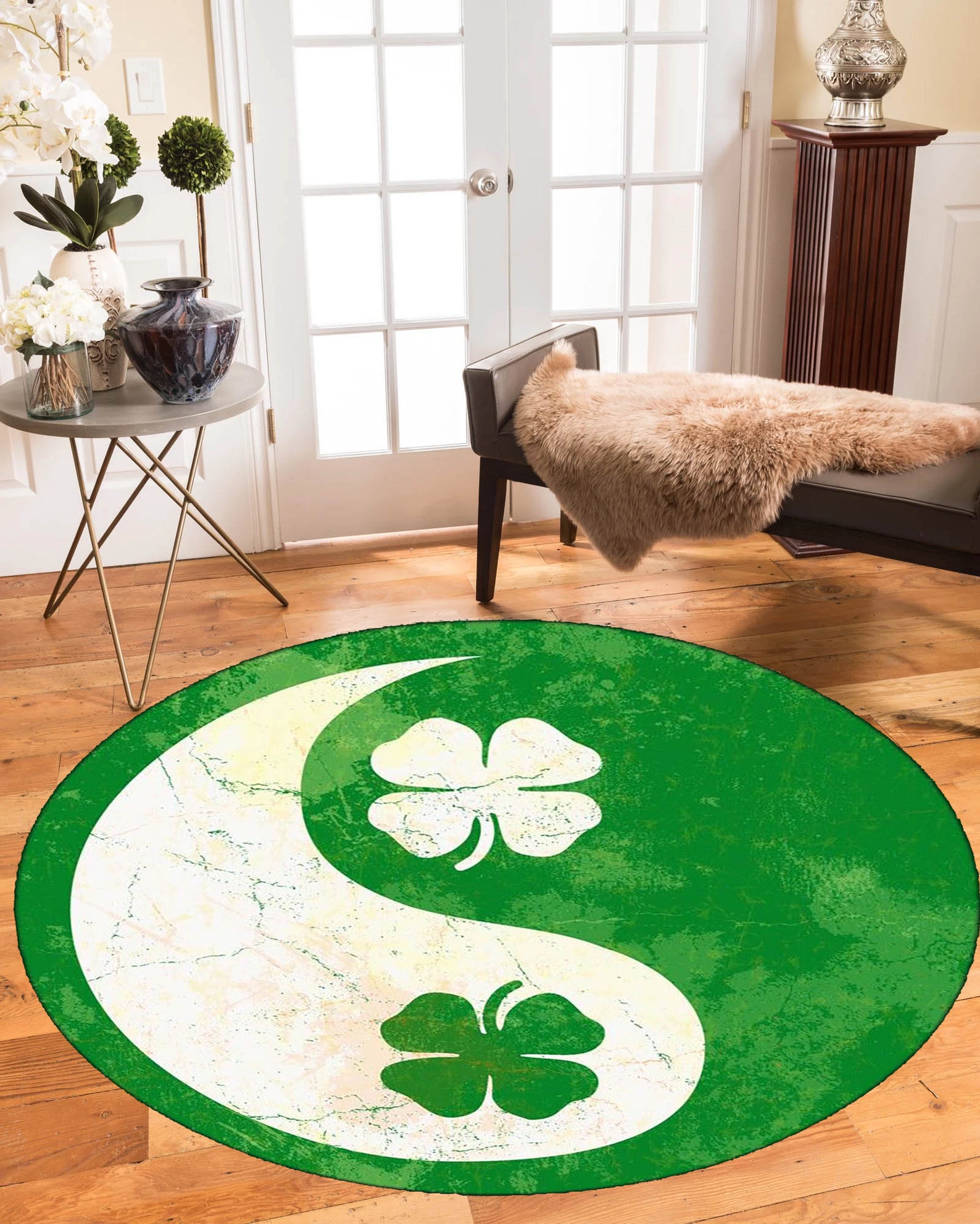 Round Clover Rug,clover Ying Yang Rug,round Four Leaf Clover Rug,clover ...