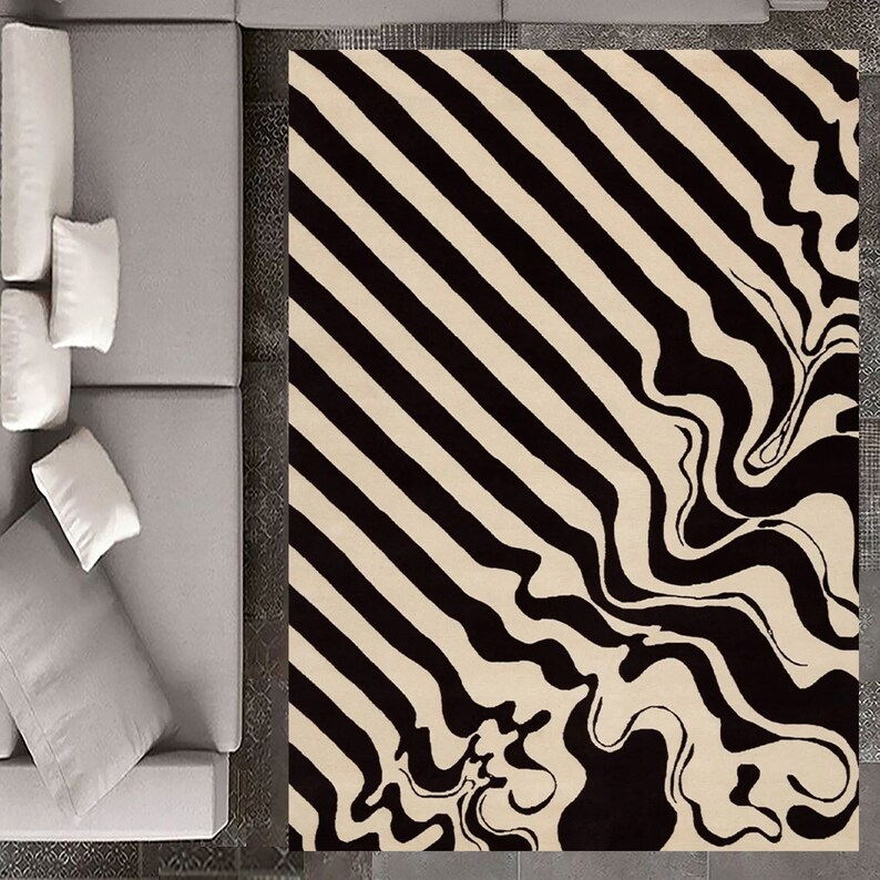 Black and White Melting Rug, Melting Rug, Moroccan Rug,wave Carpet ...
