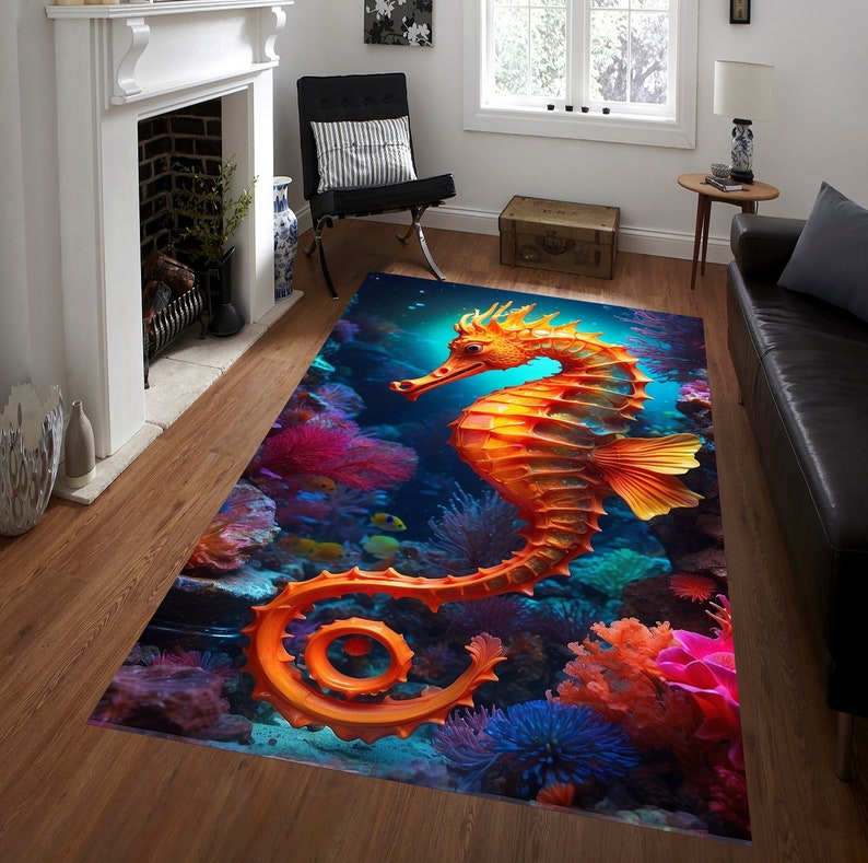Sea Horse Rug,underwater Sea Animal Rug,themed Rug,sea Life Rug,sea ...