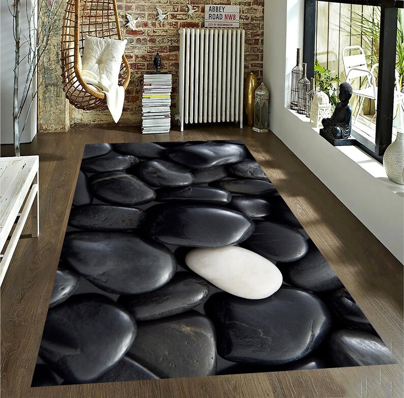 Stone Rug,pebbles Rug,decorative Printing Rug,themed Rug,black and ...