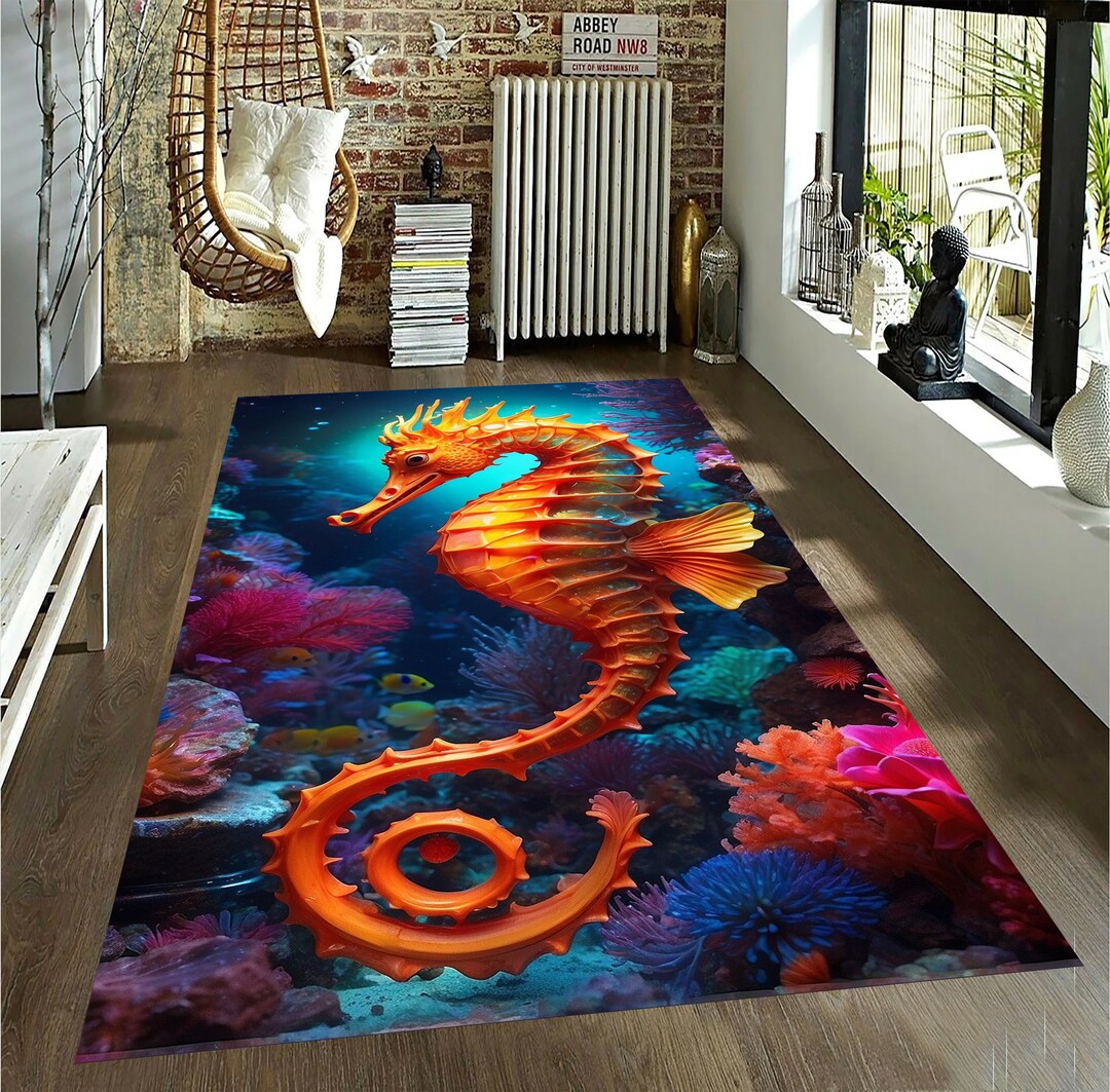 Sea Horse Rug,underwater Sea Animal Rug,themed Rug,sea Life Rug,sea ...