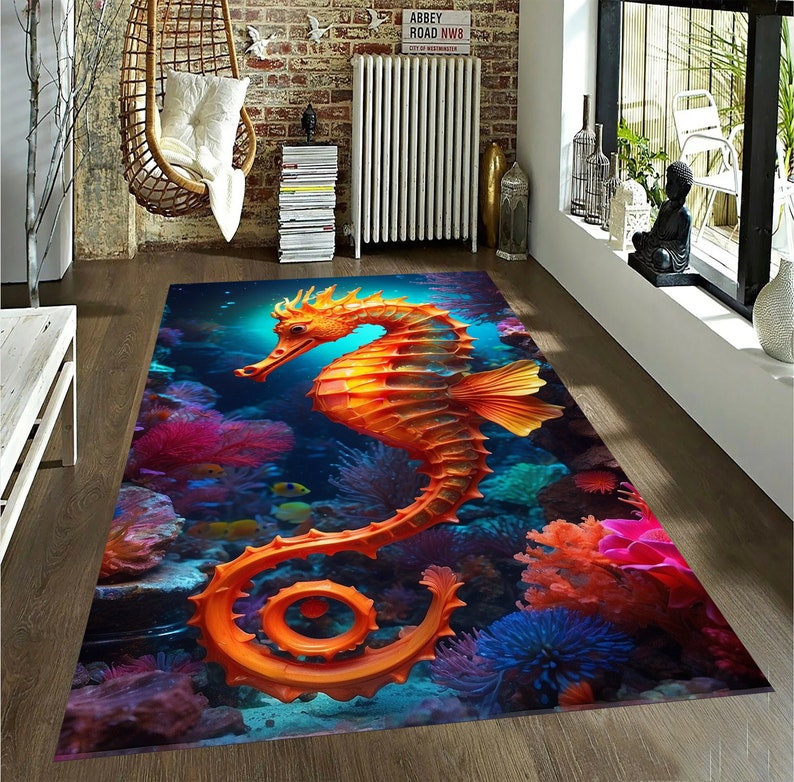 Sea Horse Rug,underwater Sea Animal Rug,themed Rug,sea Life Rug,sea ...