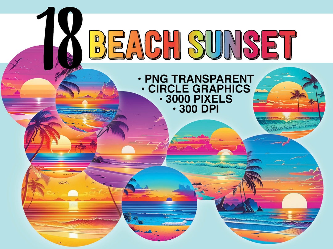 Serene Sunset Circle - Beach Graphics Clip Art Set of 18 Instant ...