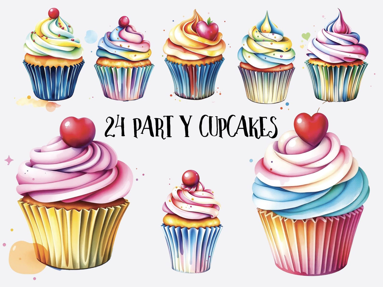 24 Party Cupcakes PNG Clip Art | Birthday Cupcake Digital Download ...