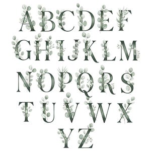 Watercolor Eucalyptus Alphabet Clipart: Botanical Wedding Monogram ...