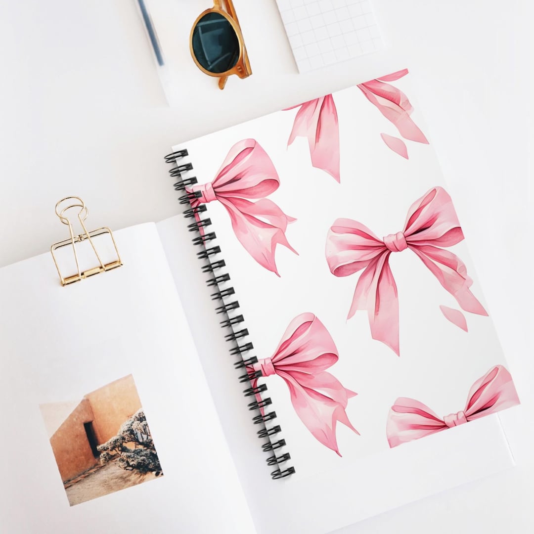 Pink Bow Notebook for Her, Pink Writing Journal, Cute Girly Notebook ...