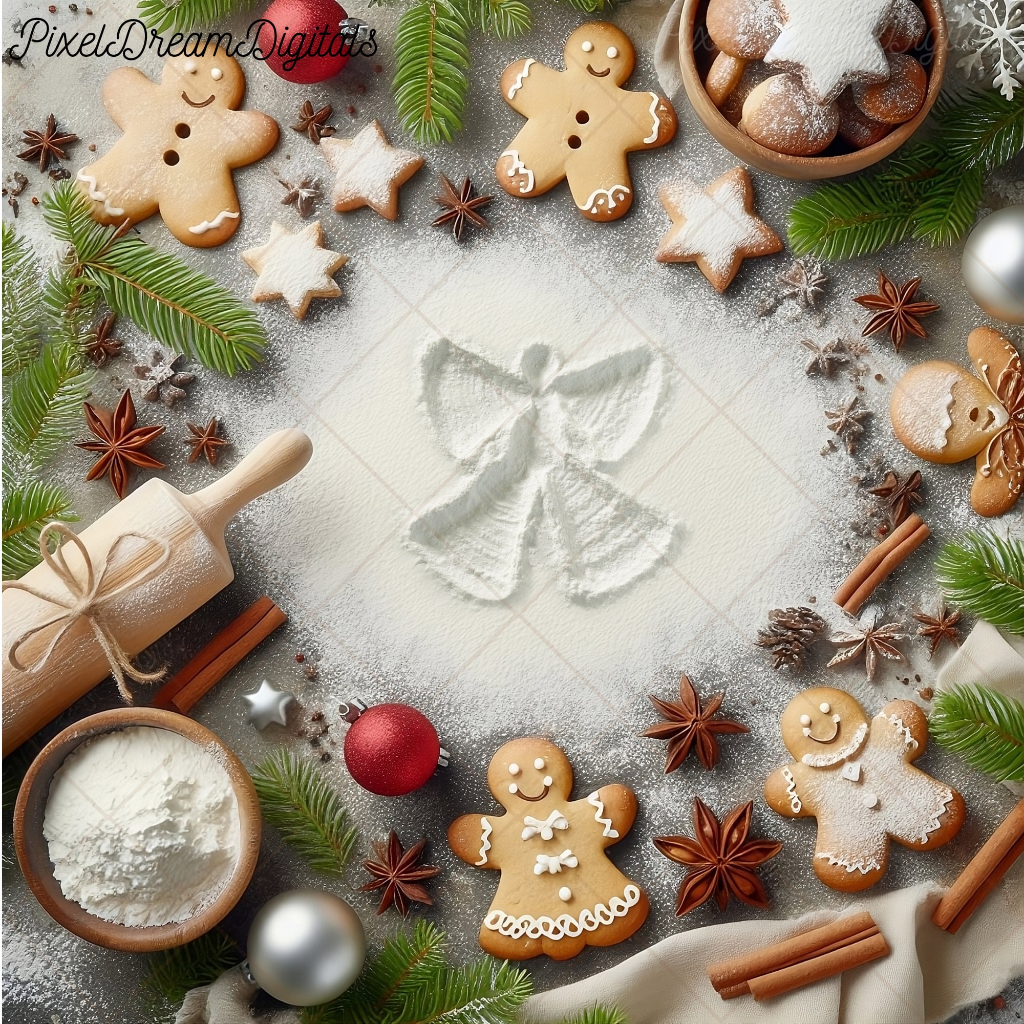 Christmas Cookie Baking Snow Angels Backdrop for Photographers ...
