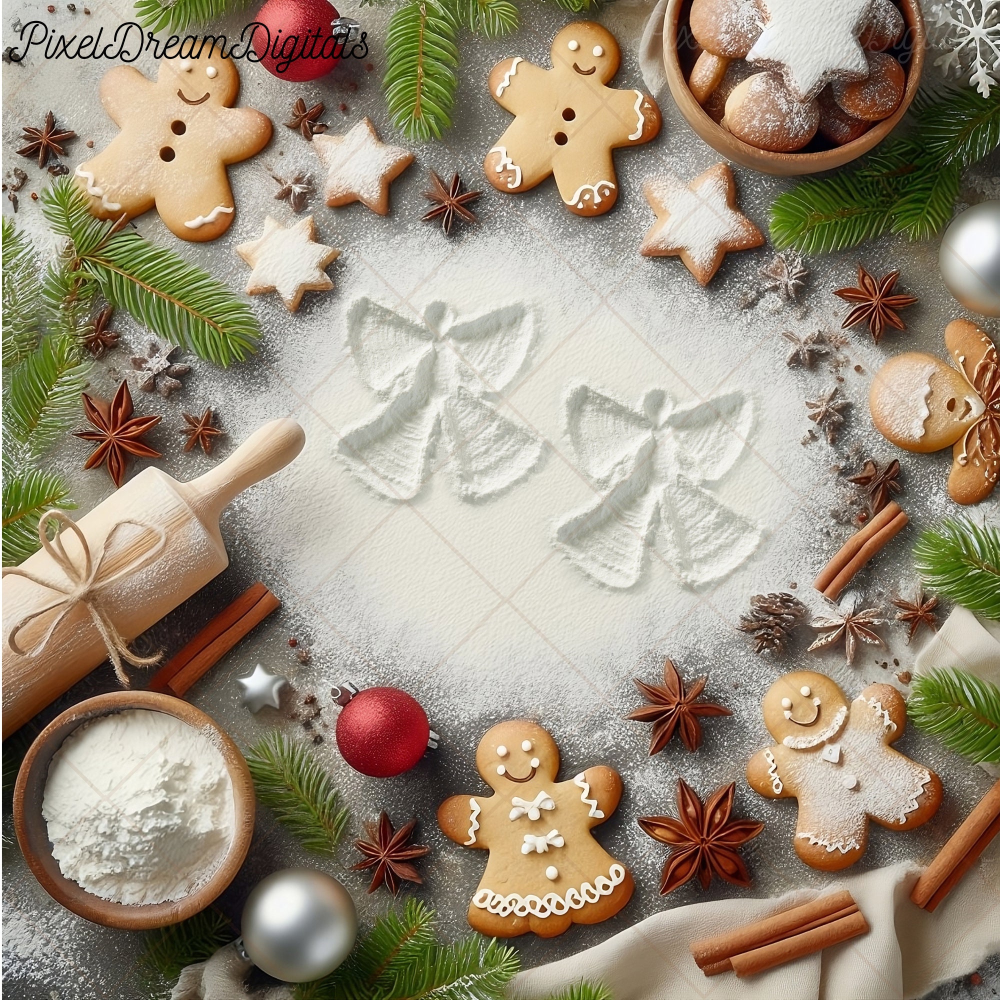 Christmas Cookie Baking Snow Angels Backdrop for Photographers ...