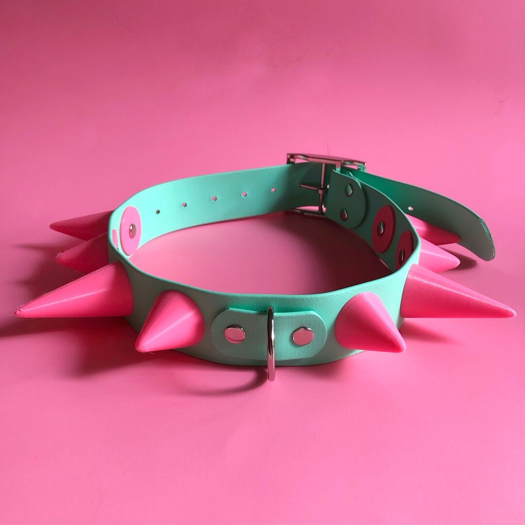 Seafoam Green / Pink Chunky Spike Collar | Fursuit Collar | Cosplay ...