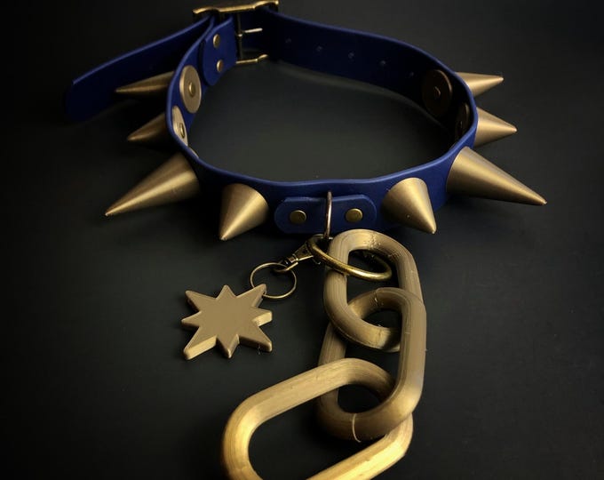 Celestial Dark Blue / Bronze Chunky Spike Collar | Fursuit Collar ...