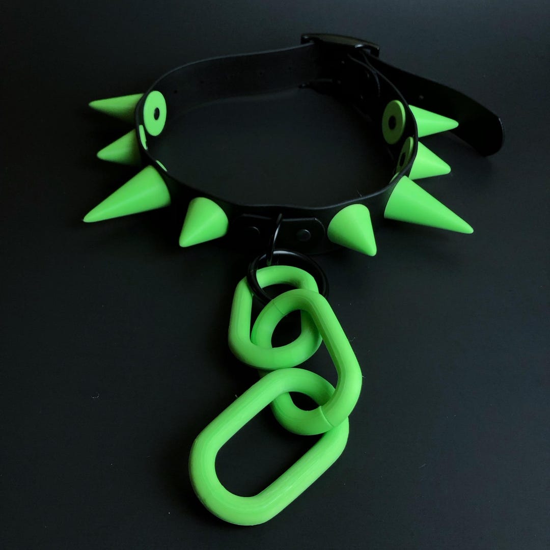 Black / Cool Lime Chunky Spike Collar | Fursuit Collar | Cosplay Collar ...