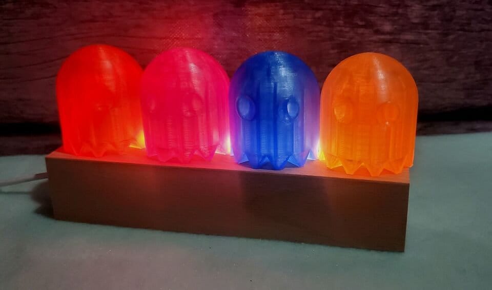 3D Printed Pac Man Ghost With LED Color Changing Light Base and ...
