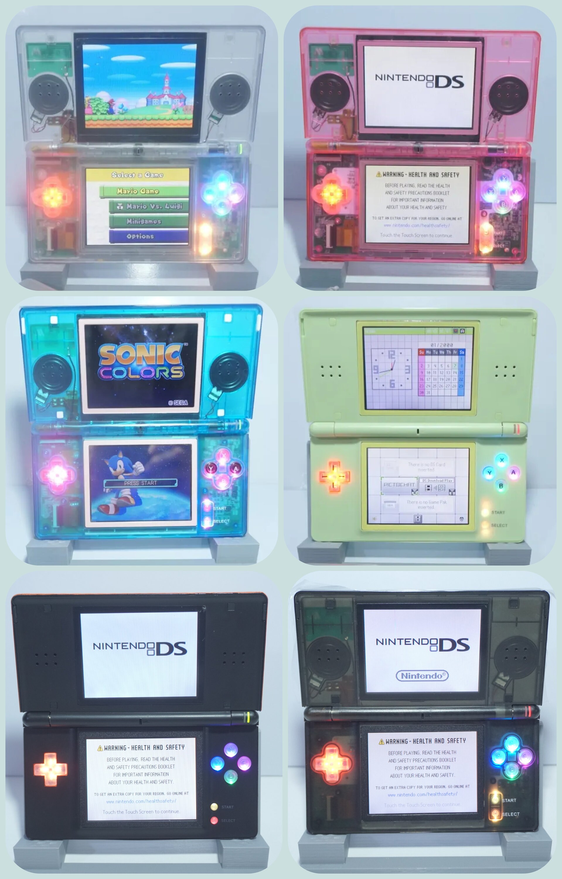 Nintendo DS Lite Videogame Console Various Colors Reshelled With Stylus ...