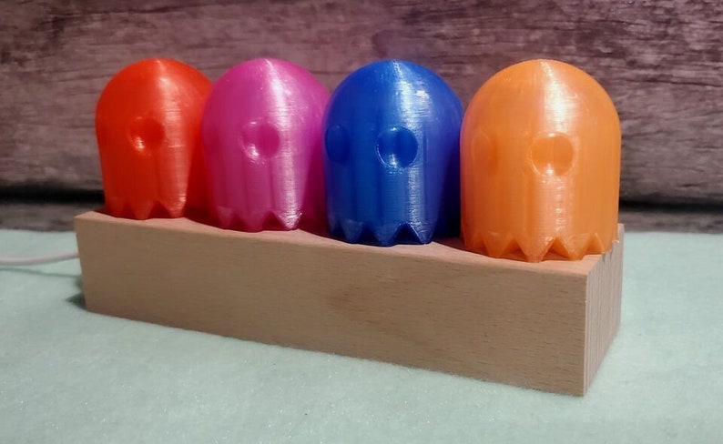 3D Printed Pac Man Ghost With LED Color Changing Light Base and ...