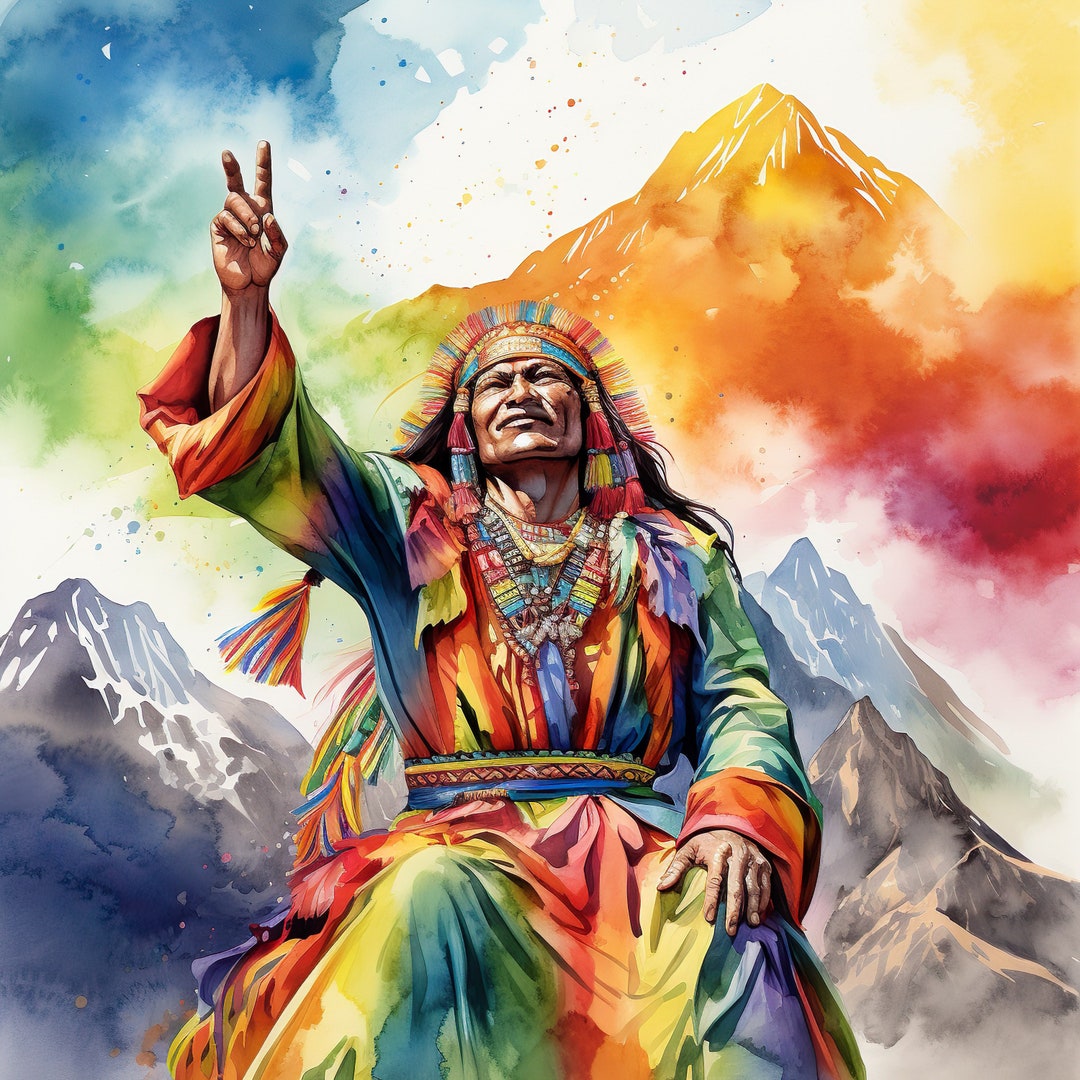 Tribe on Rainbow Mountain: Watercolor Illustration of the Ancient Inca ...