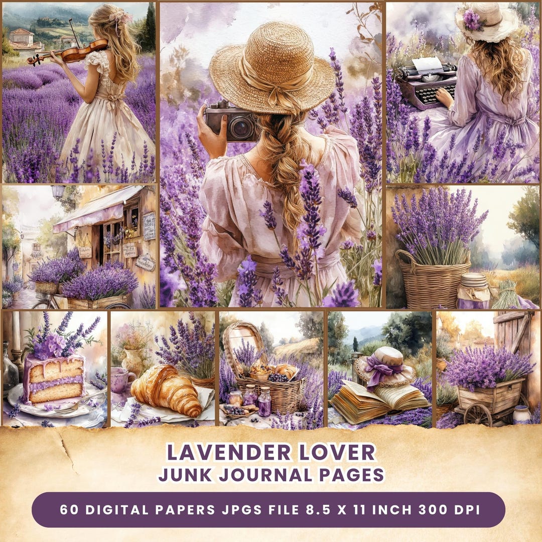 Vintage Lavender Junk Journal Pages | Lavender Junk Journal Kit ...