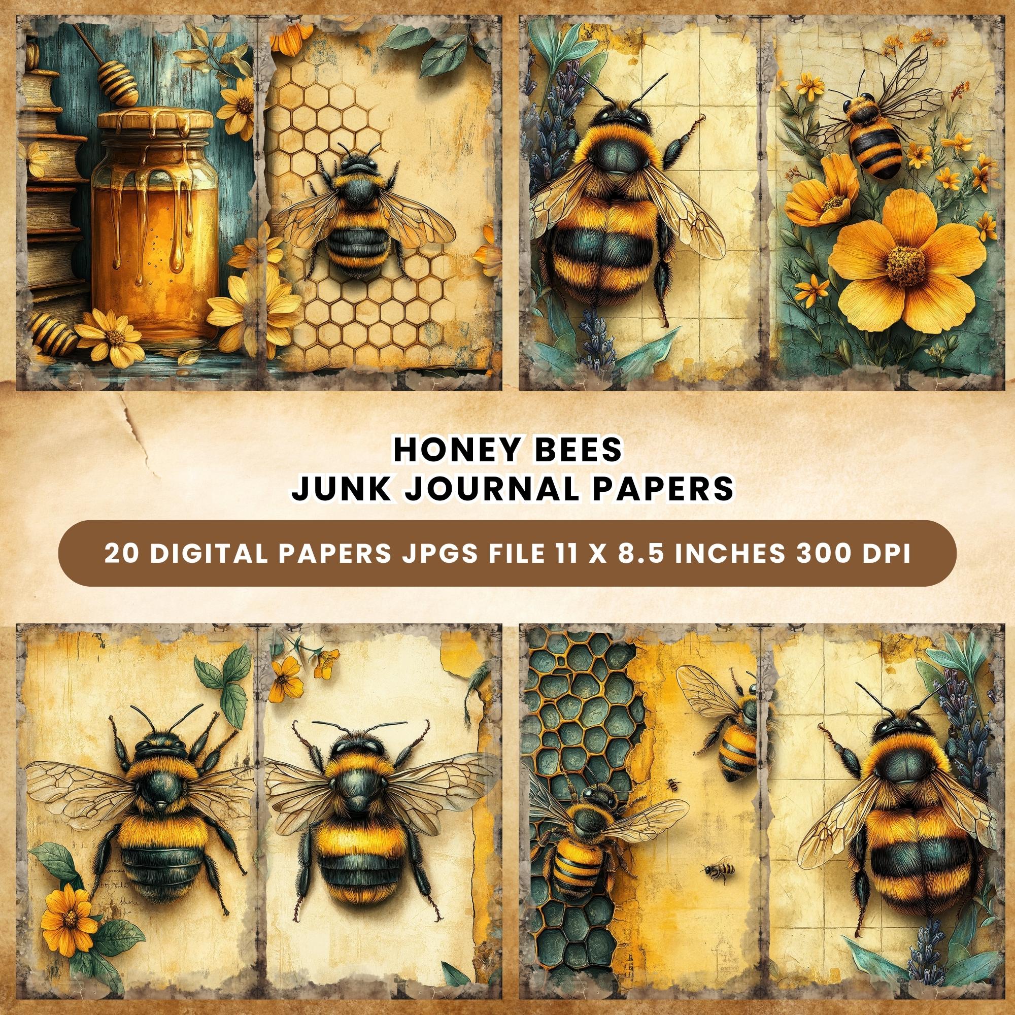 Honey Bees Junk Journal Pages | Honey Bee Junk Journal Kit | Junk ...