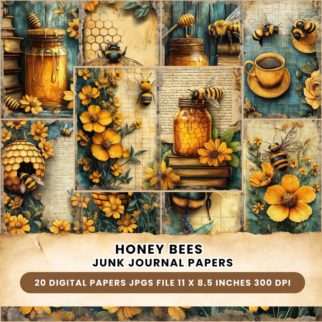 Honey Bees Junk Journal Pages | Honey Bee Junk Journal Kit | Junk ...