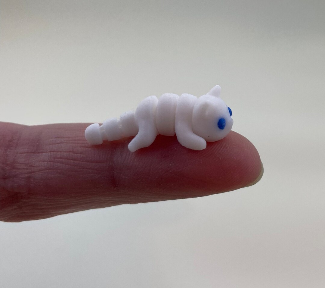 3D Printed Articulated Miniature Animal Pet Fidget Toy White Kitten Cat ...