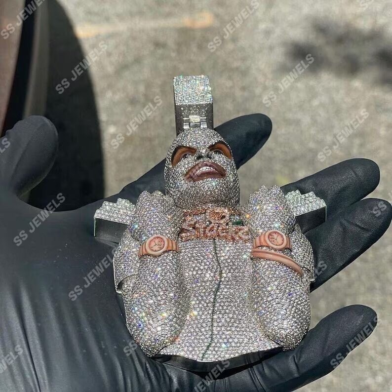 Custom Hip Hop 3D Rapper Men Pendant VVS Moissanite Diamond 925 Silver ...