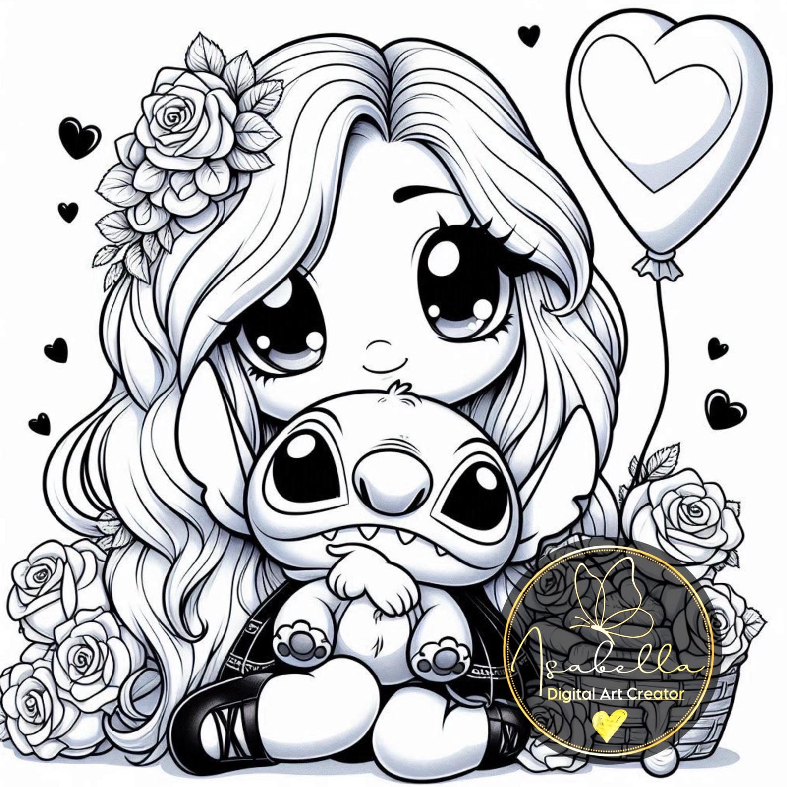 Pack of 10 Digital Coloring Papers of a Girl With Stitch - Etsy