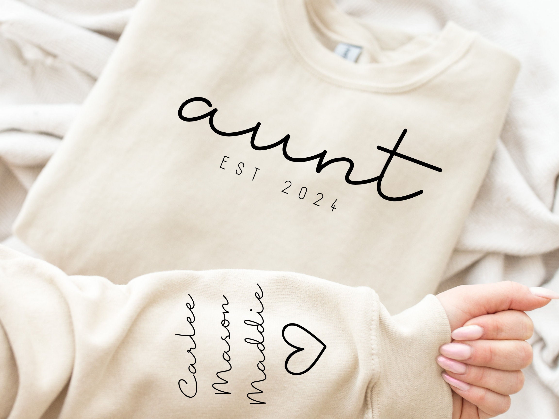 Aunt EST 2024 PNG SVG, Font Included, Personalize Names on Sleeve, Diy ...